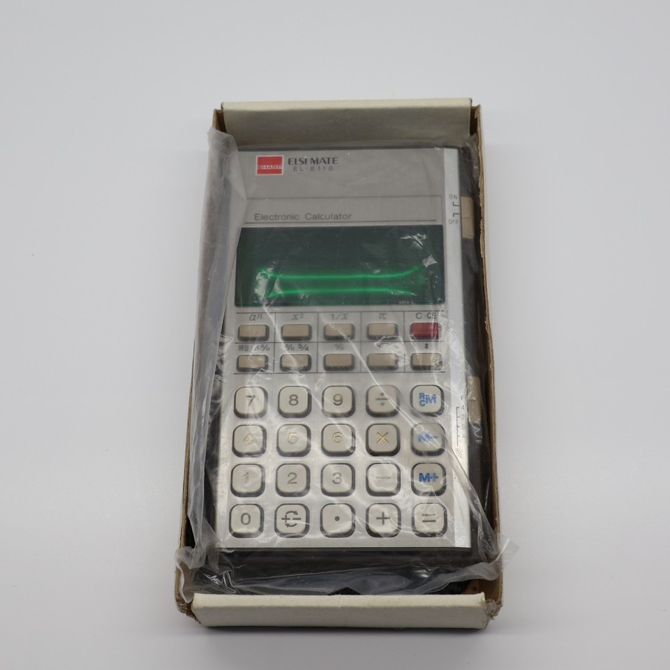 VINTAGE 1976 SHARP ELSI MATE EL8118 SCIENTIFIC CALCULATOR WITH GREEN ...