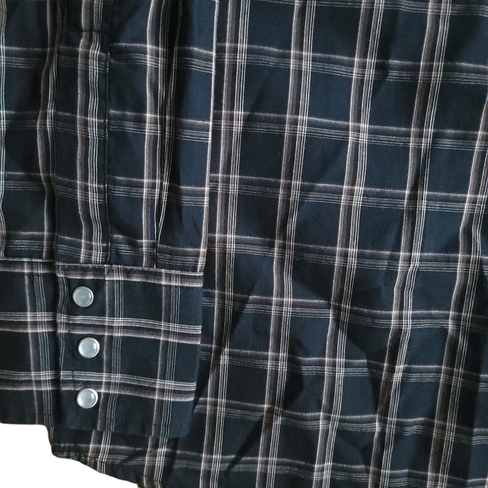 Vintage Plains Plaid Pearl Snap Mens Shirt Western Cowboy Rodeo Black ...
