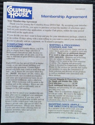 Columbia House DVD Club Membership Agreement Pamphlet 2002, Vintage ...
