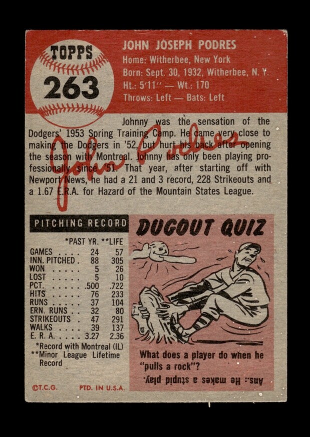 1953 Topps Set-Break #263 John Podres RC VG-VGEX *GMCARDS* | eBay