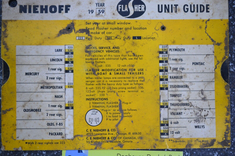 1954-1964 Niehoff Flasher Unit Guide, Studebaker, Edsel, DeSoto, Dart ...