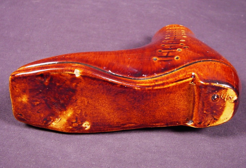 VERY RARE ANTIQUE AMERICAN 1850s LADY’S SHOE FLASK ROCKINGHAM YELLOW ...