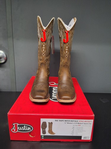 Justin Womens Rae Taupe Water Buffalo Square Toe Boots Size 9 | eBay