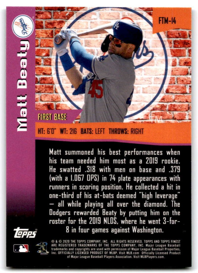 2020 Topps Finest The Man #FTM-14 Matt Beaty Los Angeles Dodgers | eBay