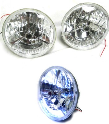 Street Hot Rod 7" Tri Bar Black Dot H4 Headlights w/ White LED Turn ...