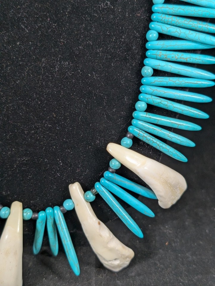 Turquoise And Horse Tooth Necklace Native American Navajo Vintage 30 ...