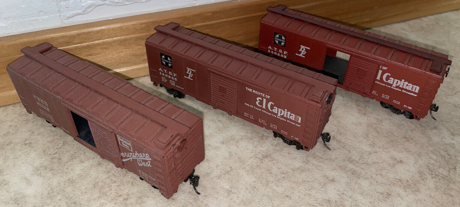 HO Scale 3 Brown Box Car Lot 2 Sante Fe all the way El Captain 1 ...