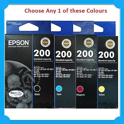 Any 1x Genuine Epson 200 BK/C/M/Y Ink for XP-100/XP-200/XP-300/XP-400 ...