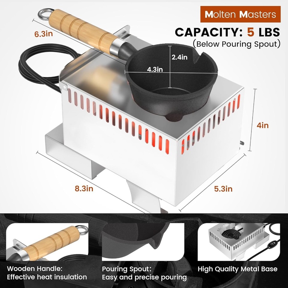 Electric Lead Melting Pot, 5lb Capacity Metal Melter for Fishing ...