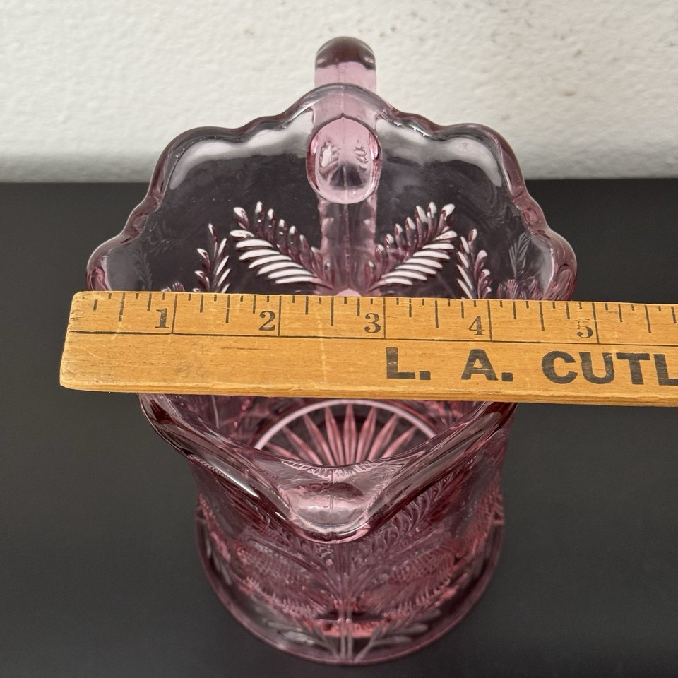 Vintage Mosser Inverted Thistle Glass Pitcher Light Cranberry Pink 6 5/ ...