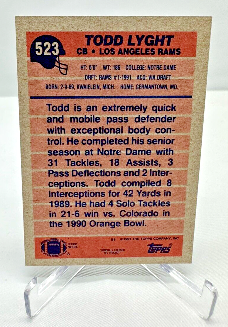 1991 Topps Todd Lyght Los Angeles Rams Rookie #523 | eBay