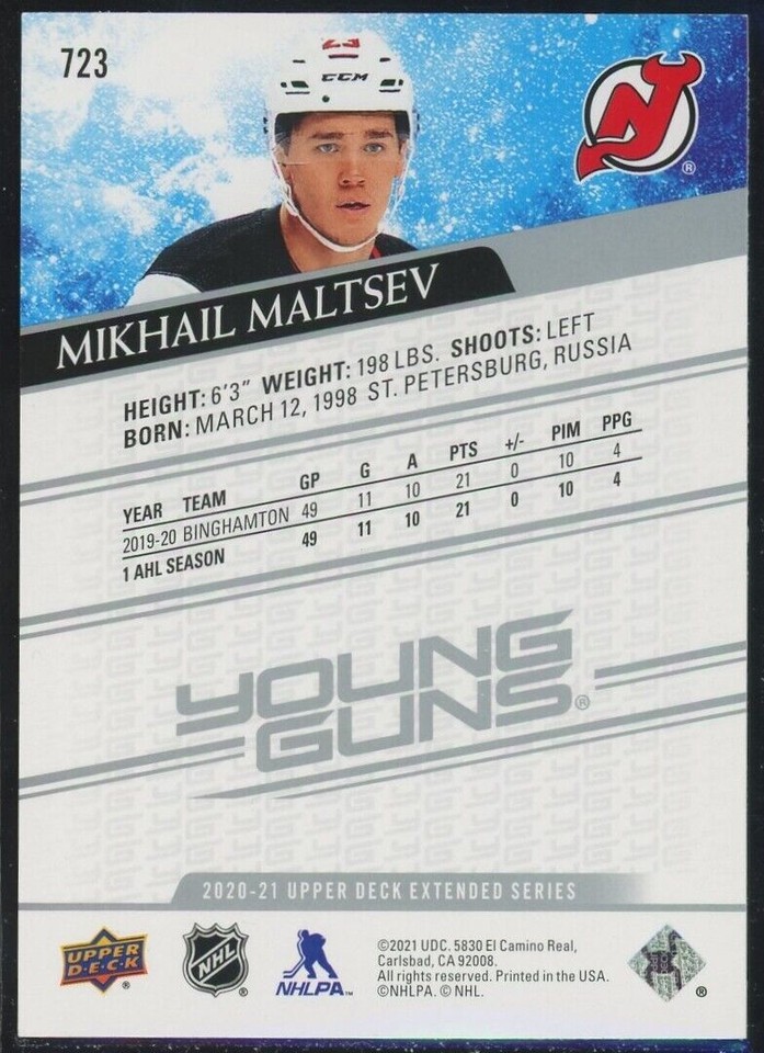 2020-21 Upper Deck Extended Series Mikhail Maltsev Rookie Young Guns RC ...