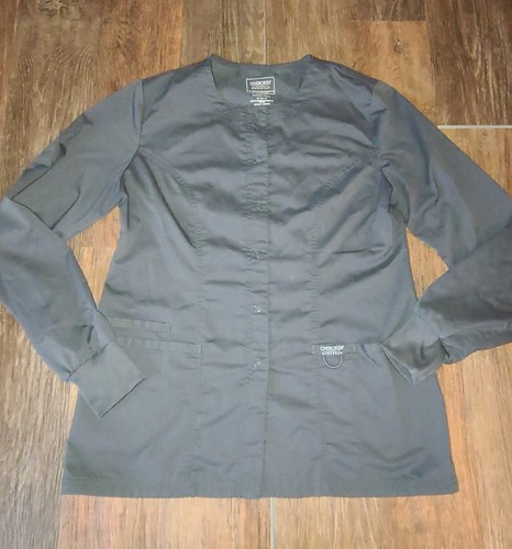 Cherokee Workwear Scrubs Snap Front Warm Up Jacket WW310 Pewter Sz ...