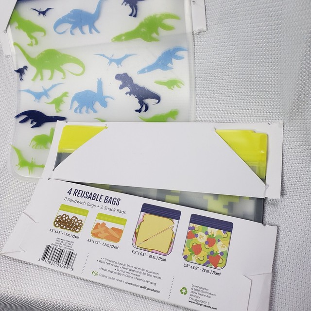 Ello Kids 4 Pack Reusable PEVA Leakproof 2 Lunch & 2 Snack Food Bags ...