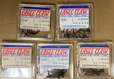Eagle Claw Fish Hooks Style 84R Size 1 Bronze All Purpose 5 Packs Of 10 ...