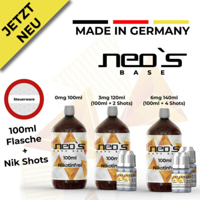 E Liquid Base 100/120/140ml - Nikotin Shots 3mg, 6mg, 20mg in 50/50 ...