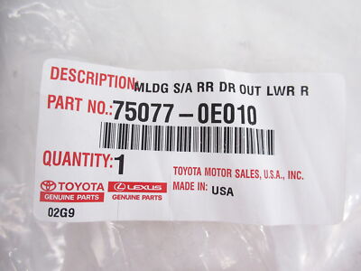 Genuine Toyota 75077-0E010 Passenger Rear Door Lower Molding 2014-19 ...