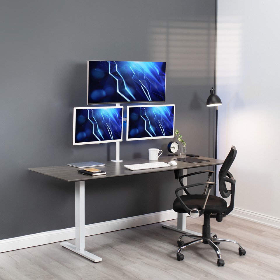 VIVO White Triple Monitor Adjustable Desk Mount Stand, 3 Screens up to ...