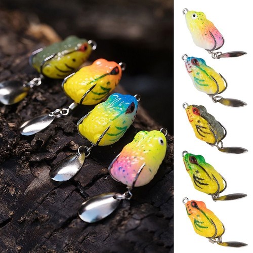 Artificial Portable Rubber Frog Bass Bait Soft Fishing Lures Spinner ...