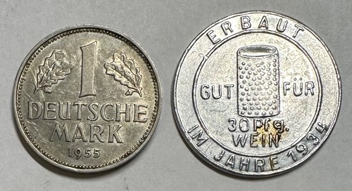 1955 Germany 1 Mark and 1934 German Beer House Token Fritz Keller ...