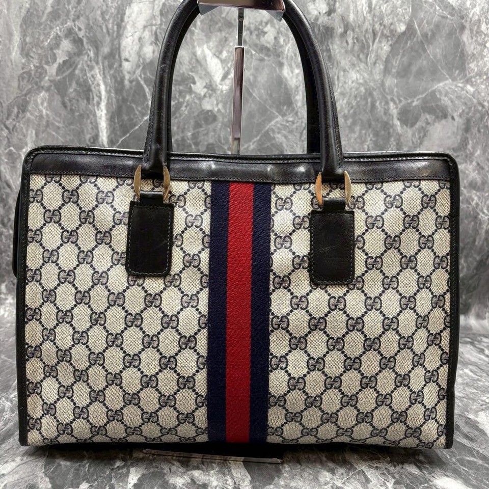 GUCCI 002.4083.39 Sherry Line GG Tote Bag Navy Gold Hardware Logo from ...