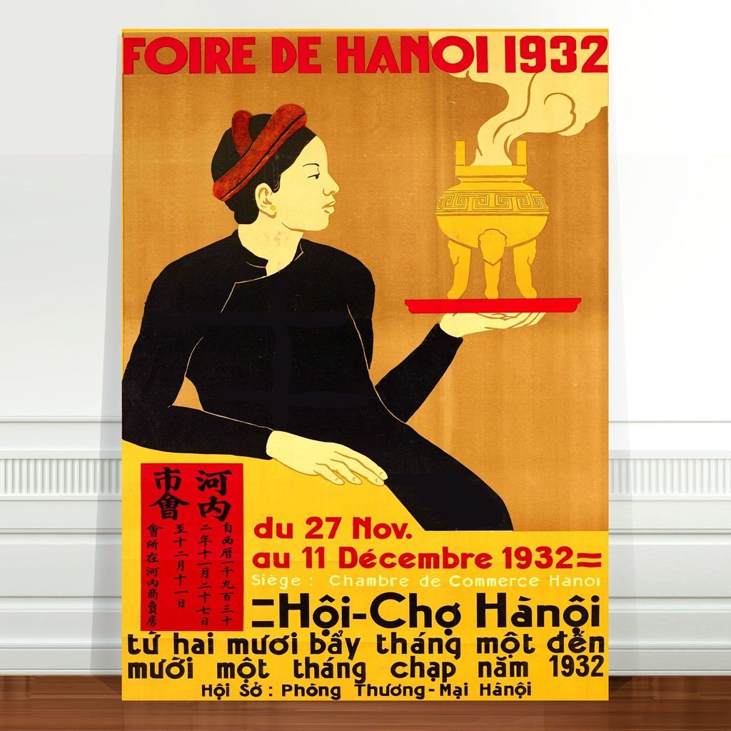 Stunning Vintage Asian Poster Art ~ CANVAS PRINT 36x24" ~ HANOI Fair ...