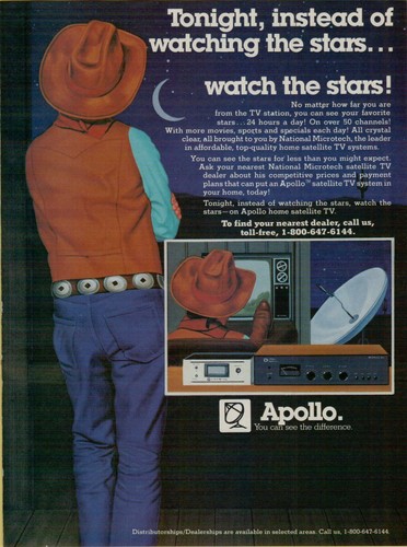 1983 Apollo Home Satellite TV Cowboy Watch the Stars Vintage Print Ad ...