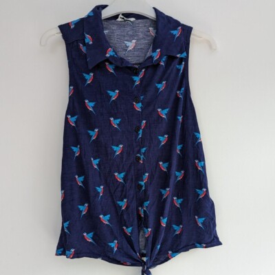 New Look Birds Swallows cropped tie front sleeveless top, size 10 ...
