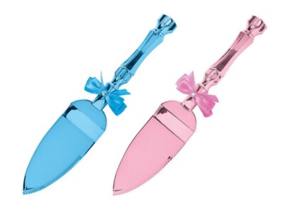 Cake Server with Bow & Gem Pink OR Blue Plastic - Baby Shower Party ...