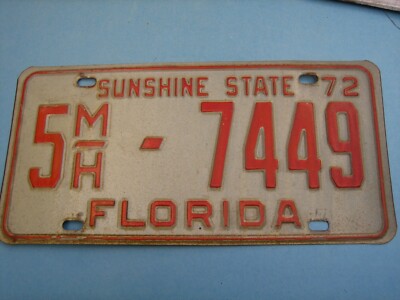 1972 Florida "Sunshine State" License Plate White Orange - Nice | eBay