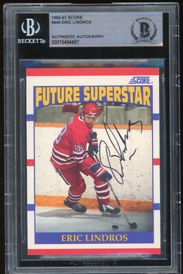 Eric Lindros Signed 1990-91 Score Rookie Card #440 Flyers BAS Slabbed ...