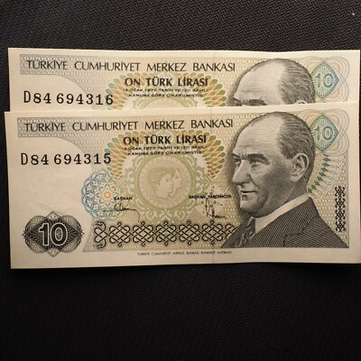 2-1970 TURKEY ON TURK LIRASI *NICE CONSECUTIVE NOTES**- FREE SHIPPING ...