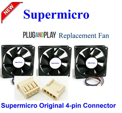 3x Replacement Fans for Supermicro FAN-0104L4 80x25mm 4-Pin Original ...
