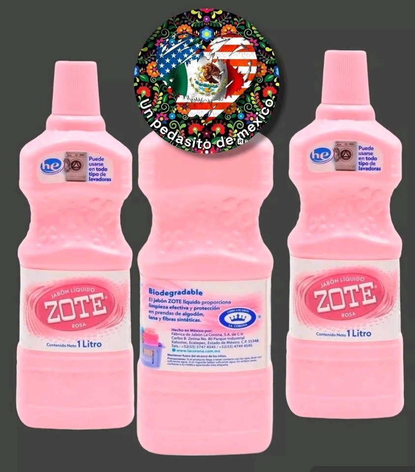 3x ZOTE Rosa Liquido 1 Lt each Large Bottles Jabon ZOTE Liquid Laundry ...