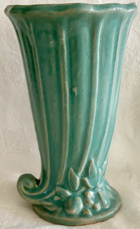 Nelson McCoy Pottery 1926 Green Stoneware Cornucopia Vase Semi Matte ...
