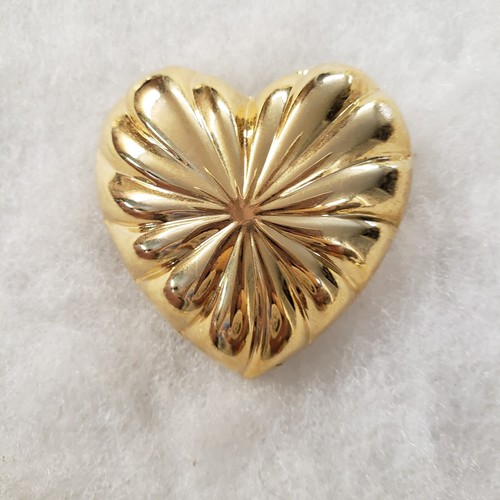 Vtg gold tone ribbed Heart huge Pin | eBay