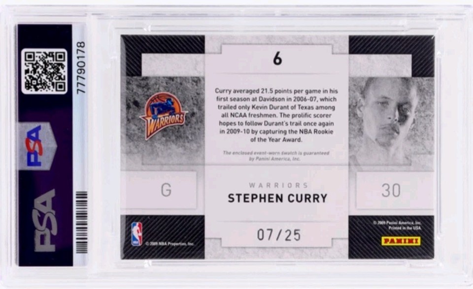 2009 Threads Rookie Collection Material Prime Stephen Curry Auto /25 ...