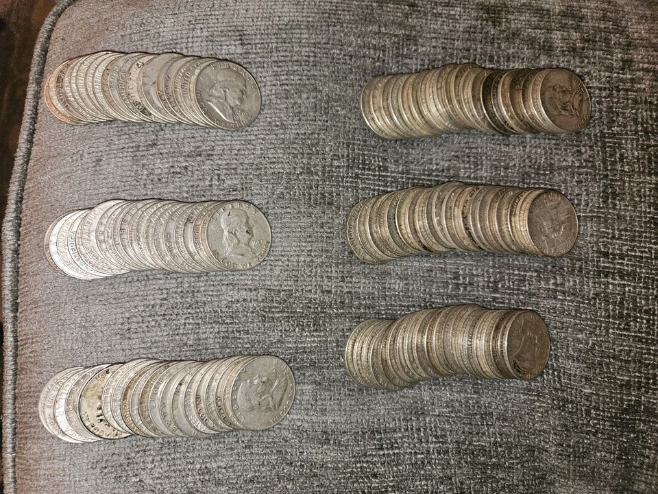 $60 Face Value Circulated Franklin 90% Silver Half Dollars Fifty Cent ...