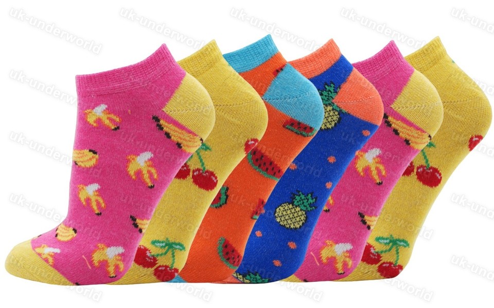 6 Pairs Ladies Trainer Socks Womens Funky Designs Girls Liner Sports ...