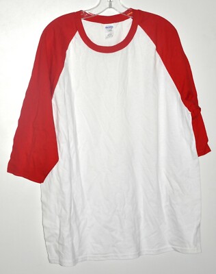 Gildan Heavy Cotton Raglan Baseball Tee White/Red Men's Size XLarge ...
