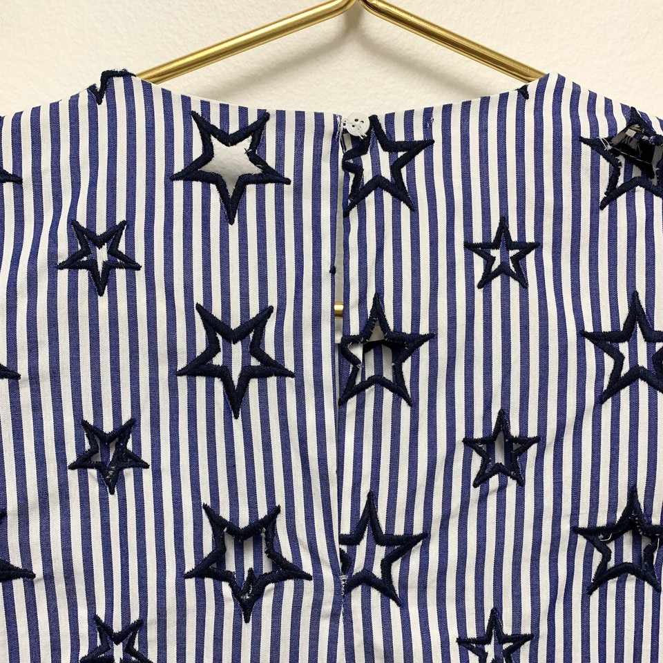 Sandro Meline Star Cut Out Shoulder Striped Bow Top Size Small/1 Blue ...