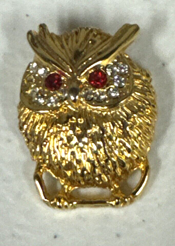 Vintage Owl Brooch Costume Jewelery Red Eyes gemstone Animal Gold Tone ...