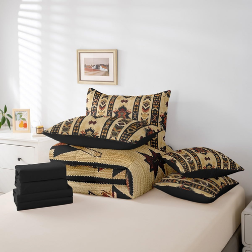 Wood Southwestern Bedding Set Queen Geometric Comforter Set 7 Pieces ...
