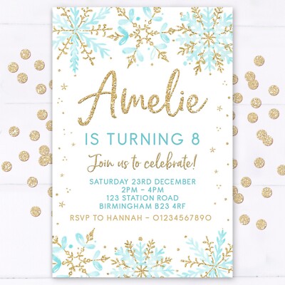 Personalised Snowflake Party Invitations, Blue Christmas Winter ...