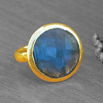 Fire Faceted Labradorite Gemstone 14K Yellow Gold Handmade Gift Ring ...