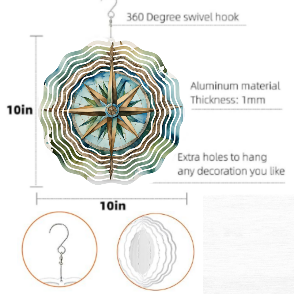 Nautical Wind Spinner 10" Metal Outdoor 3D Kinetic Compass Yard Art ...