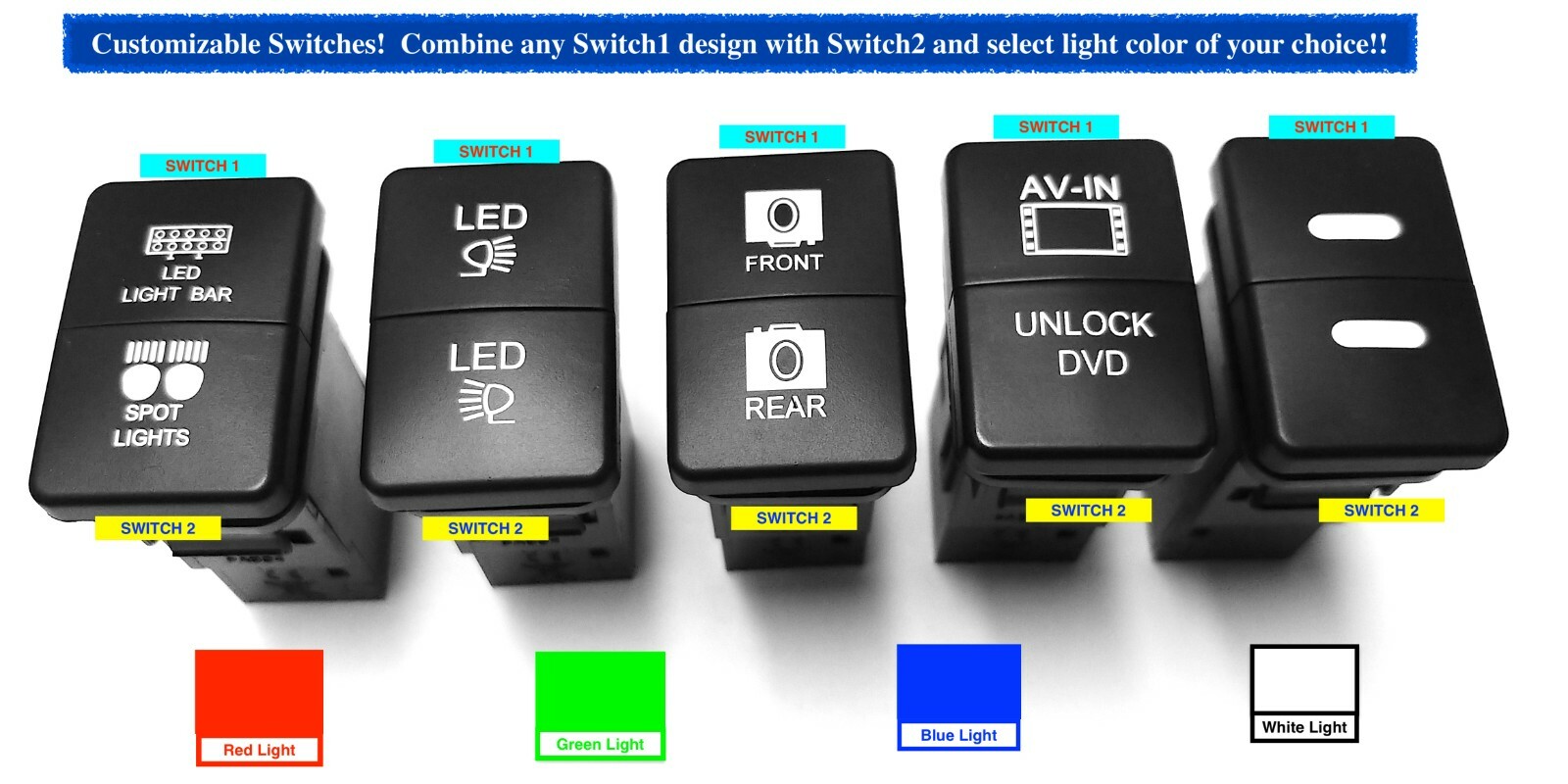 Toyota Dual LED Switch -33x22MM - Multiple Options / Customize Your ...