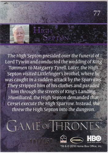 GAME OF THRONES SEASON 5 GOLD PARALLEL INSERT #77 HIGH SEPTON 101/150 ...