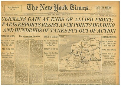 6-1940 WWII June 7 GERMANS BREACH WEYGAND LINE PARIS RESISTS BRITAIN ...