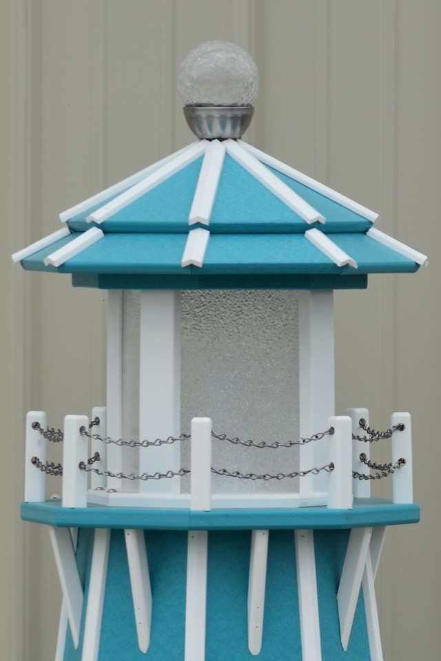 4' Octagon Electric and Solar Powered Poly Lighthouse, Aruba Blue/White ...